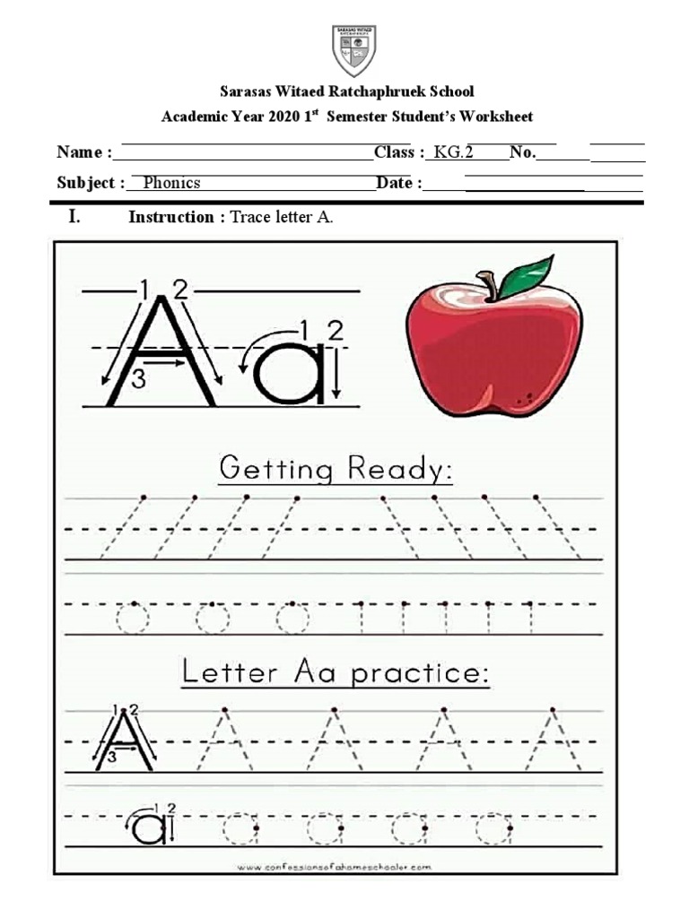 KG.2 Phonics Tracing Worksheet | PDF | Phonics | Academic Term