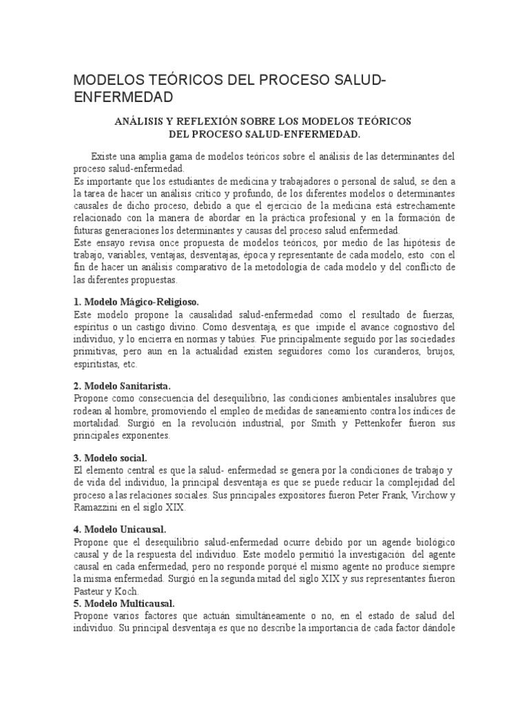 Modelos Teóricos Del Proceso Salud 1 Pdf Epidemiología Science 2605