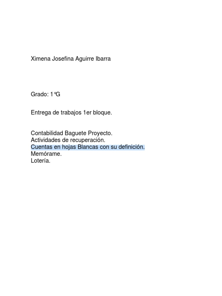 ActividadesCuentas en Hojas Blancas Definicion Ximena Josefina Aguirre Ibarra | PDF