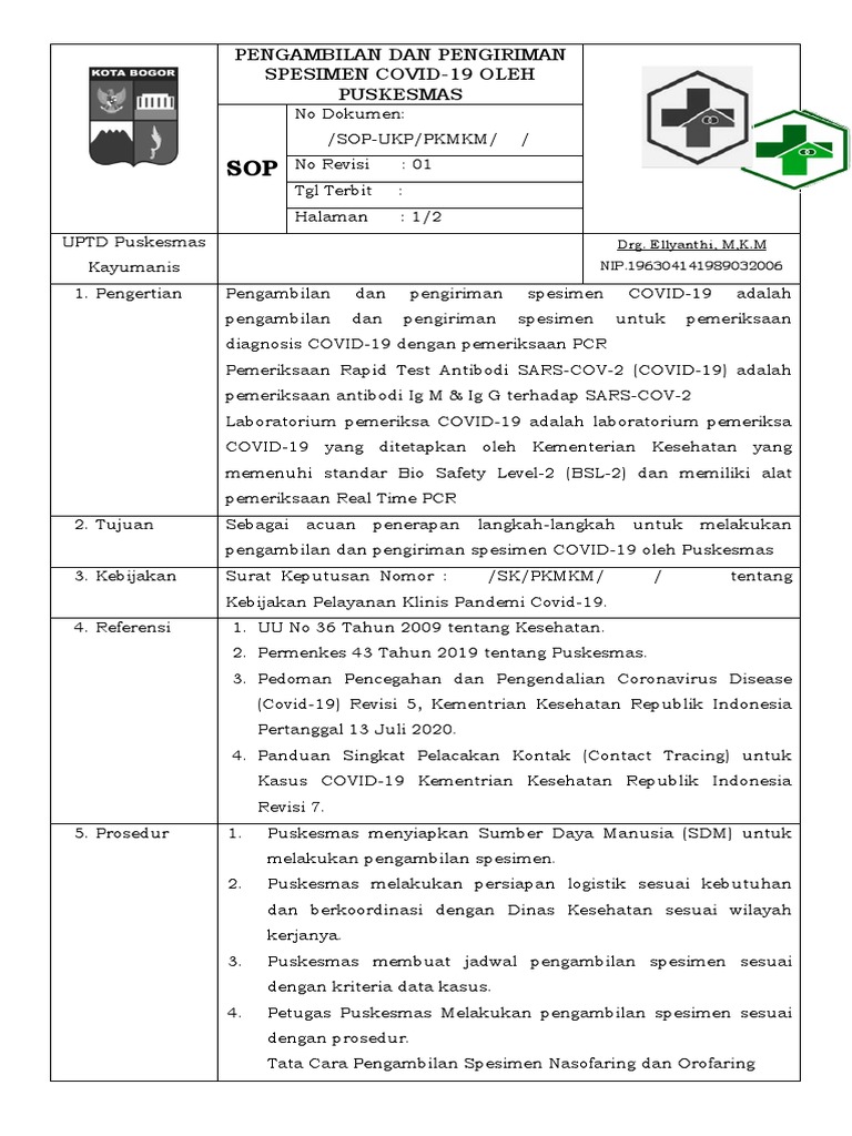 SOP Pengambilan Dan Pengiriman Swab | PDF