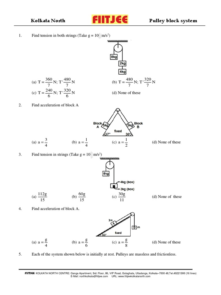 Pulley Block System | PDF | Tension (Physics) | Mass