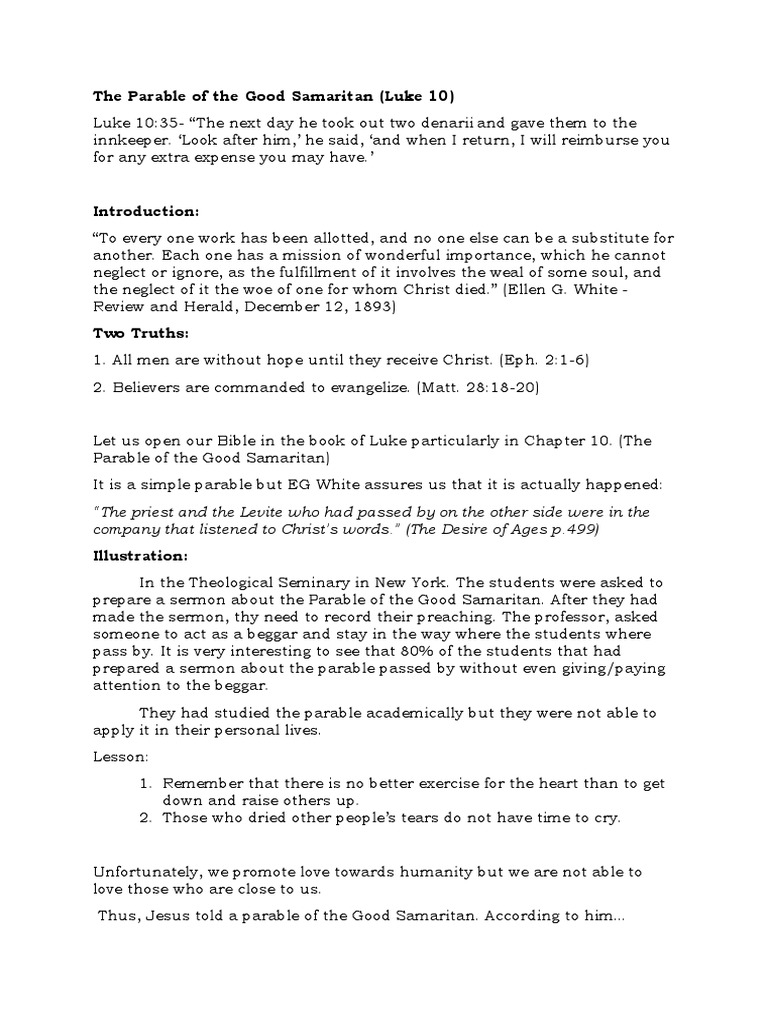 The Parable of The Good Samaritan | PDF | Jesus | Christian Belief And ...