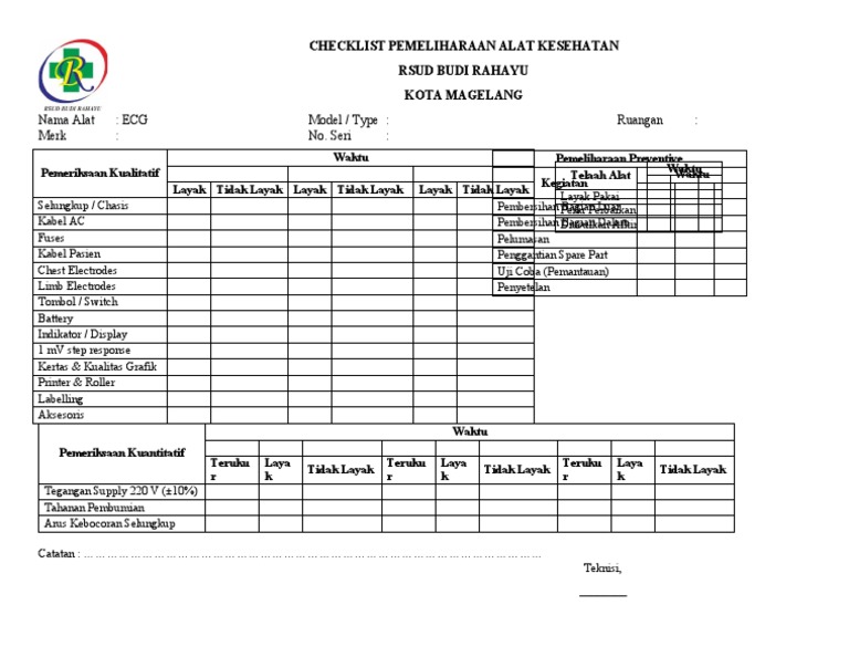 Checklist Pemeliharaan ECG | PDF