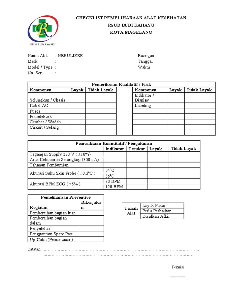 Checklist Pemeliharaan Nebulizer | PDF