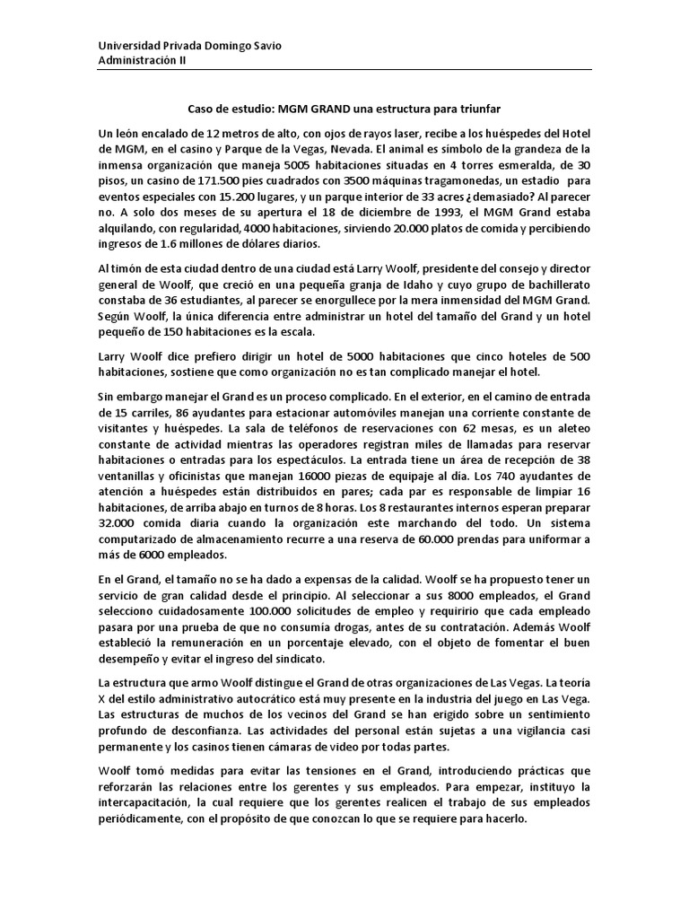 Caso MGM Grand: Éxito Organizacional | PDF | Hotel