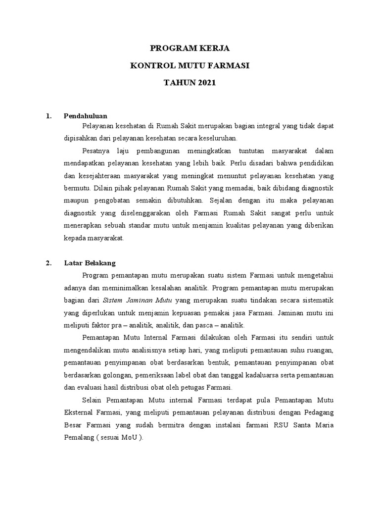 Program Kerja Mutu Farmasi | PDF