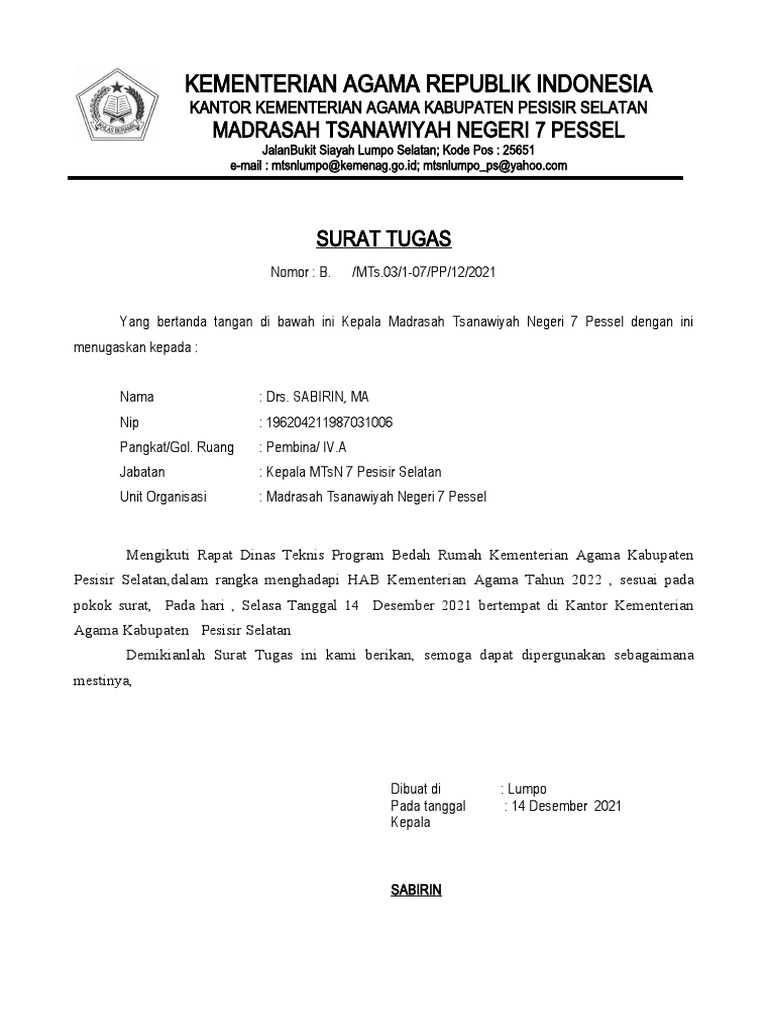 Surat Tugas Kepala | PDF
