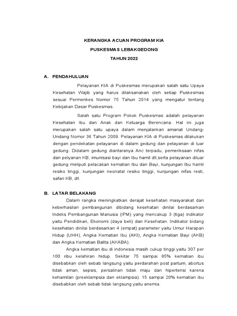Kerangka Acuan Program Kia KB | PDF