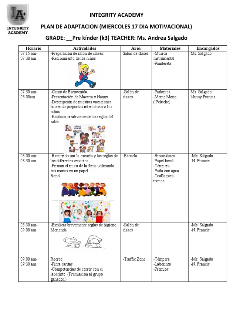 Plan de Actividades k3 (16-18 Agosto) | PDF