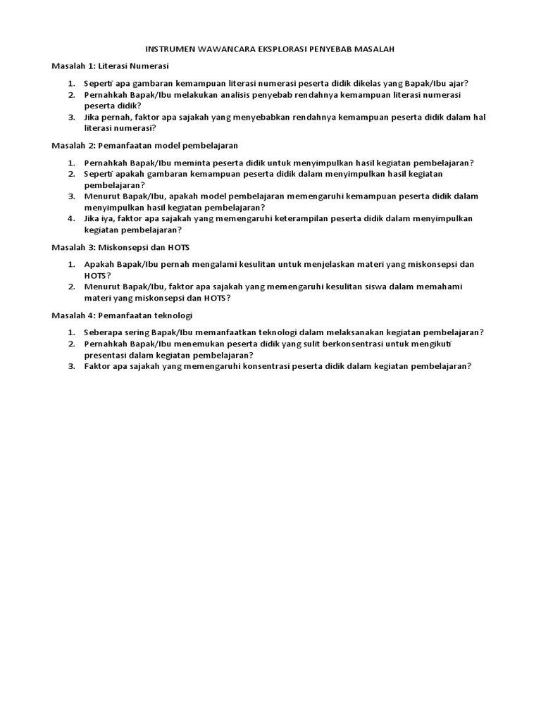 Instrumen Wawancara Eksplorasi Penyebab Masalah | PDF