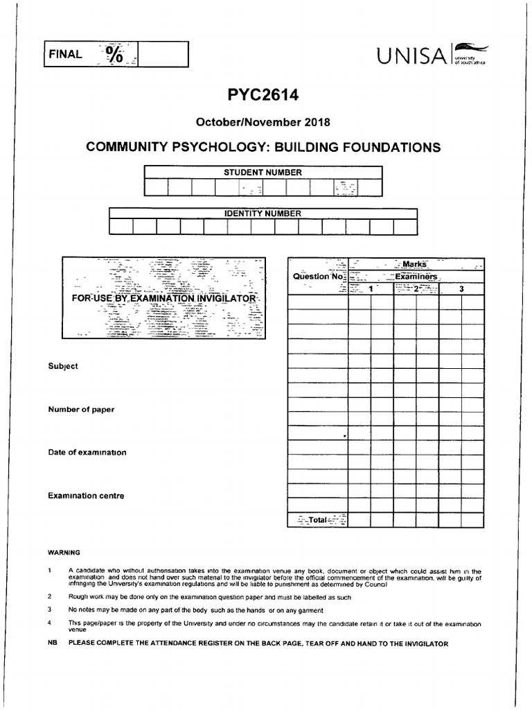 Exam Paper Pyc2614 2018 10 e 1 | PDF