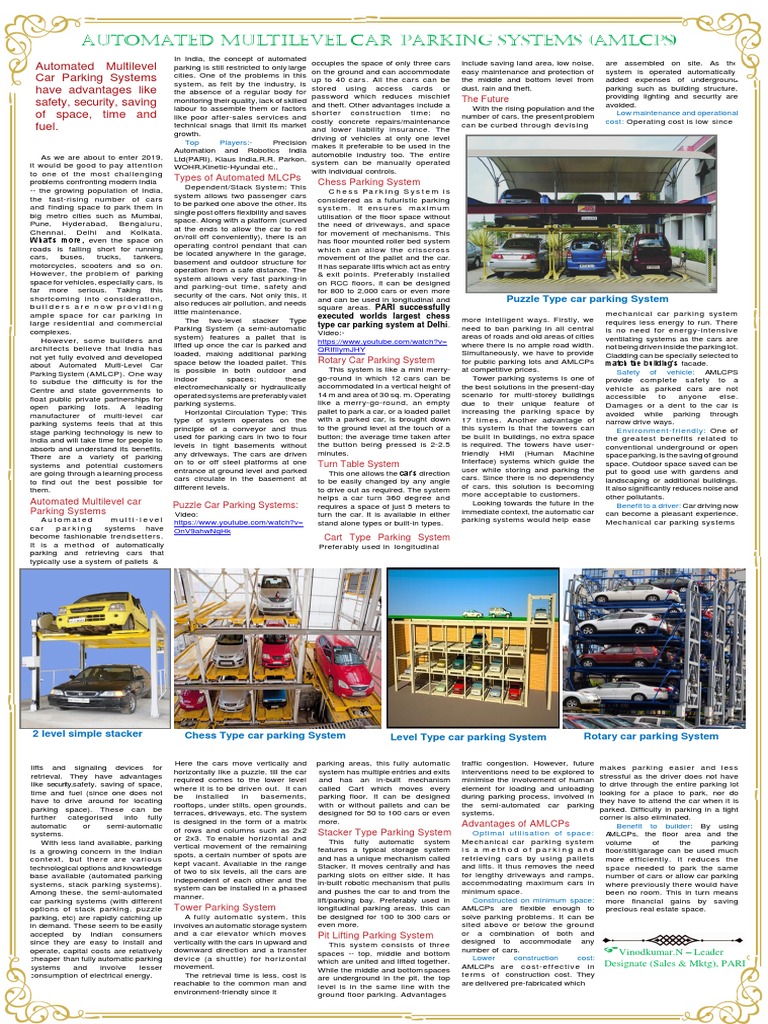 Car Parking Systems Literature | PDF | Car | Parking