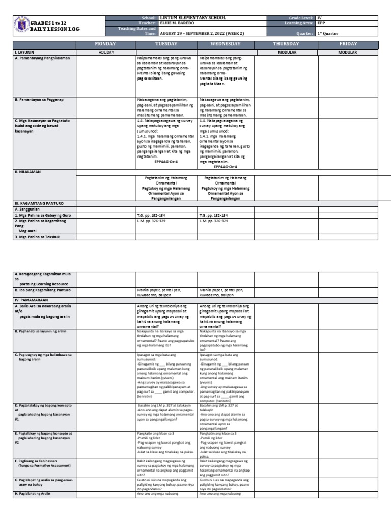 DLL 2022-2023 - Epp 4 - Q1 - W2 | PDF