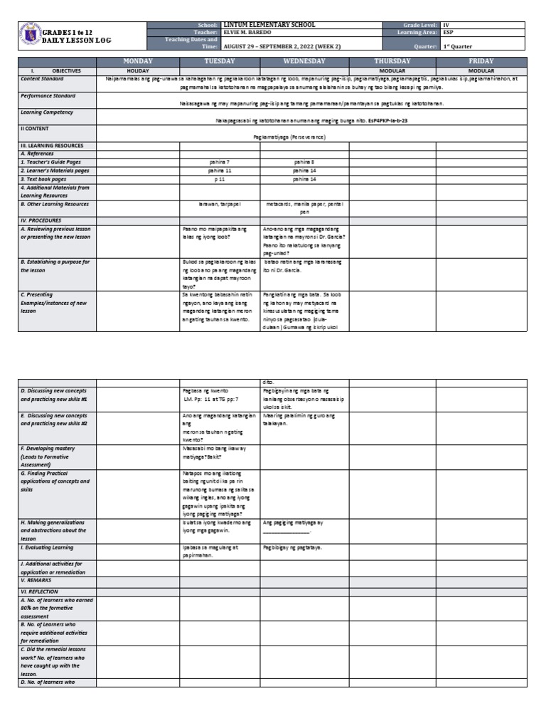 DLL 2022-2023 - Esp 4 - Q1 - W2 | PDF