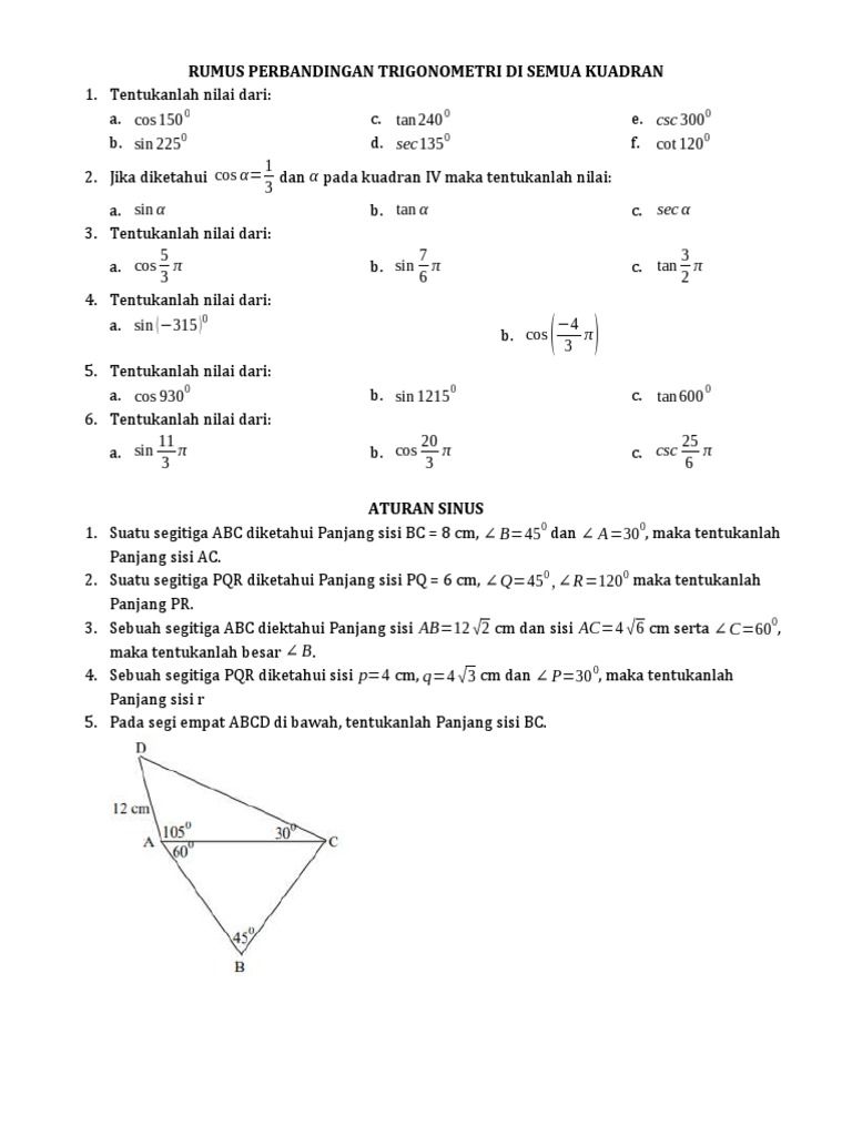 Rumus Perbandingan Trigonometri Di Semua Kuadran | PDF