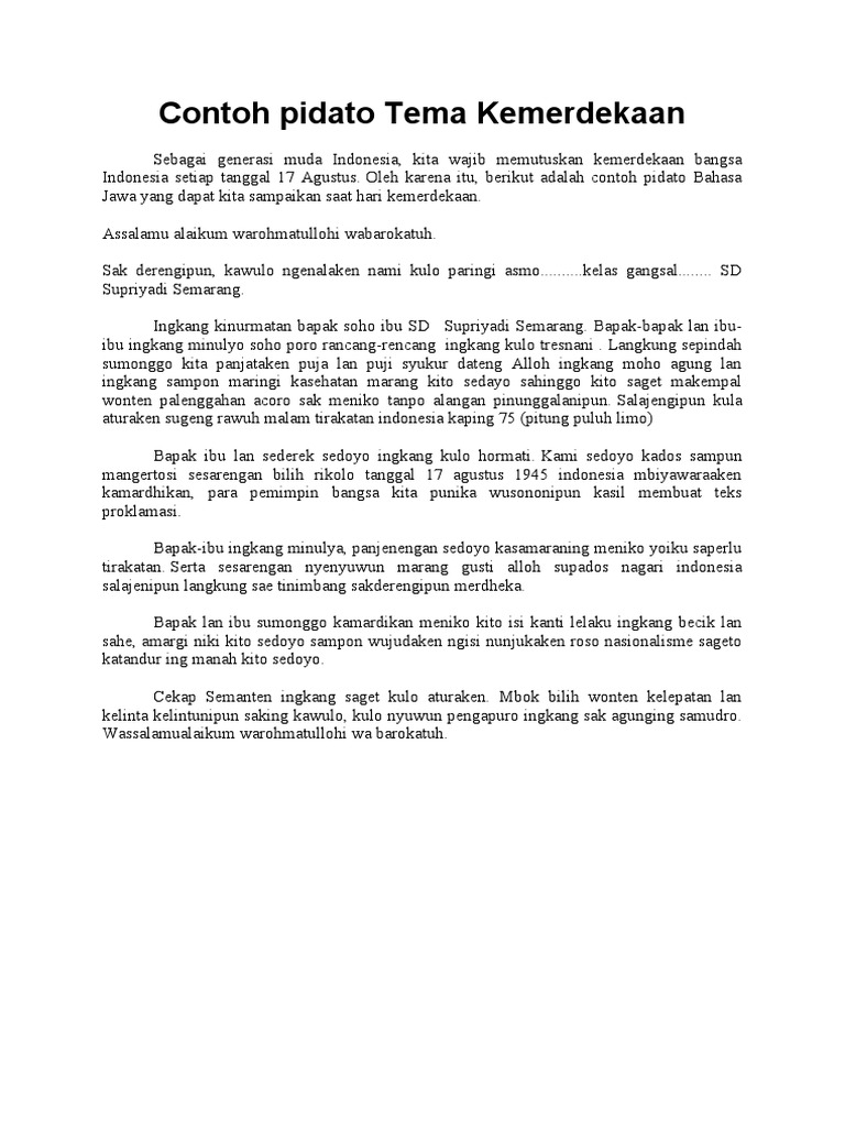 Pidato Singkat Tema Kemerdekaan SD | PDF