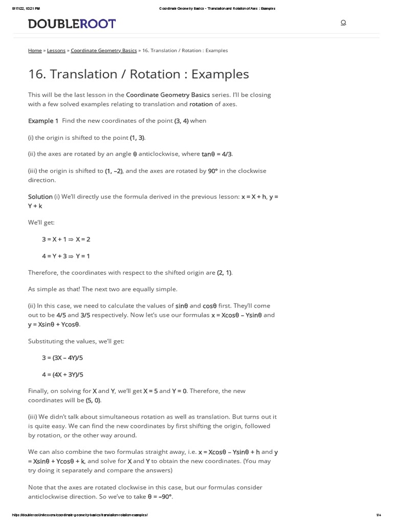 Coordinate Geometry Basics - Translation and Rotation of Axes ...