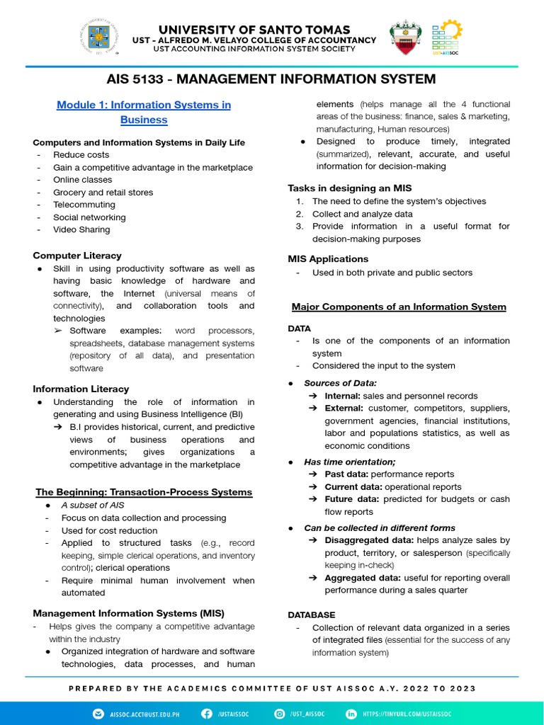 (AISSOC) - Management Information System | PDF | Computer Data Storage | Random Access Memory