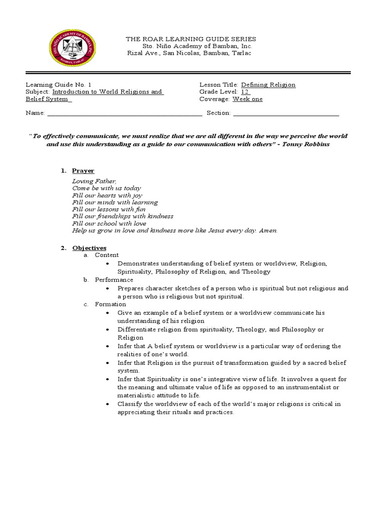 IWRBS - Module 1 Religion - Defining Religion SY. 2021-2022 | PDF ...