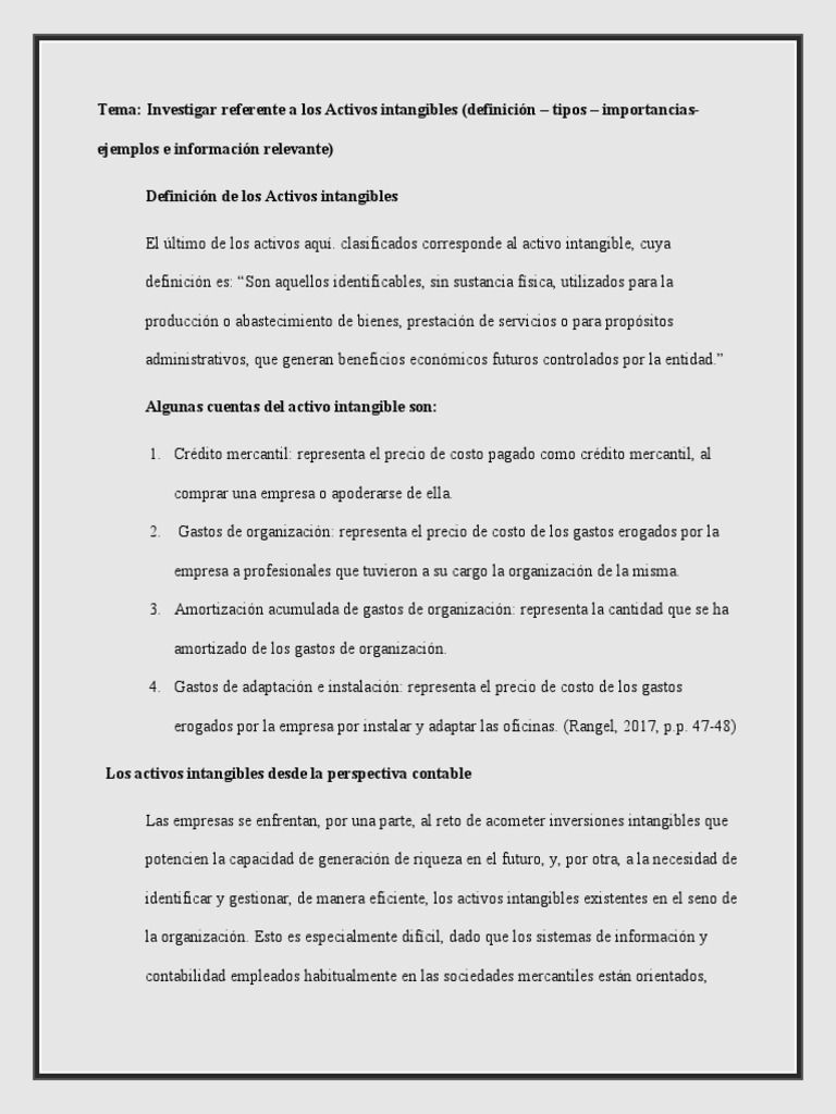 Activos Intangibles: Definición y Tipos | PDF | Activo intangible ...