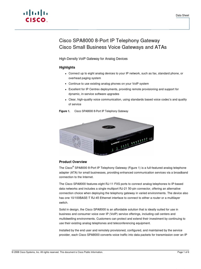 Cisco Spa8000 8-Port Ip Telephony Gateway Cisco Small Business Voice ...