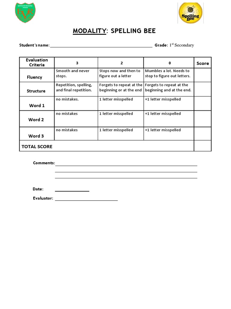Spelling Bee Rubrics | PDF | Language Arts & Discipline