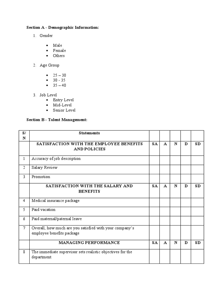 Employee Retention Questionnaire Template | PDF | Employee Retention ...
