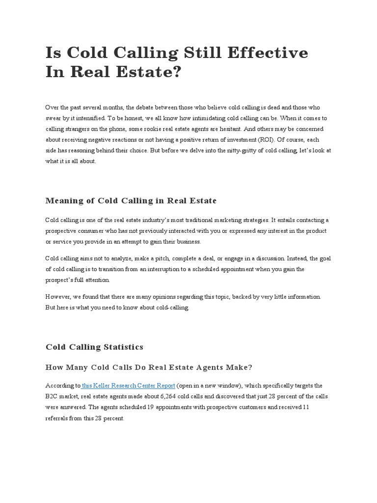 Cold Calling Effectiveness in Real Estate | PDF | Customer Relationship ...