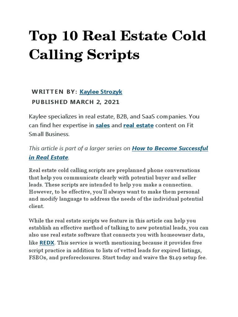 Top 10 Real Estate Cold Calling Scripts: Effective Templates for ...