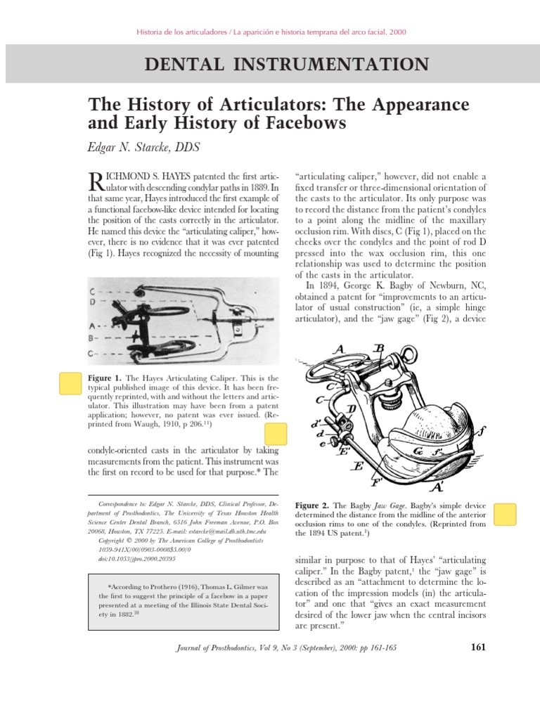 Starcke. The History of Articulators - The Appearance and Early History of Facebow. (2000) | PDF ...