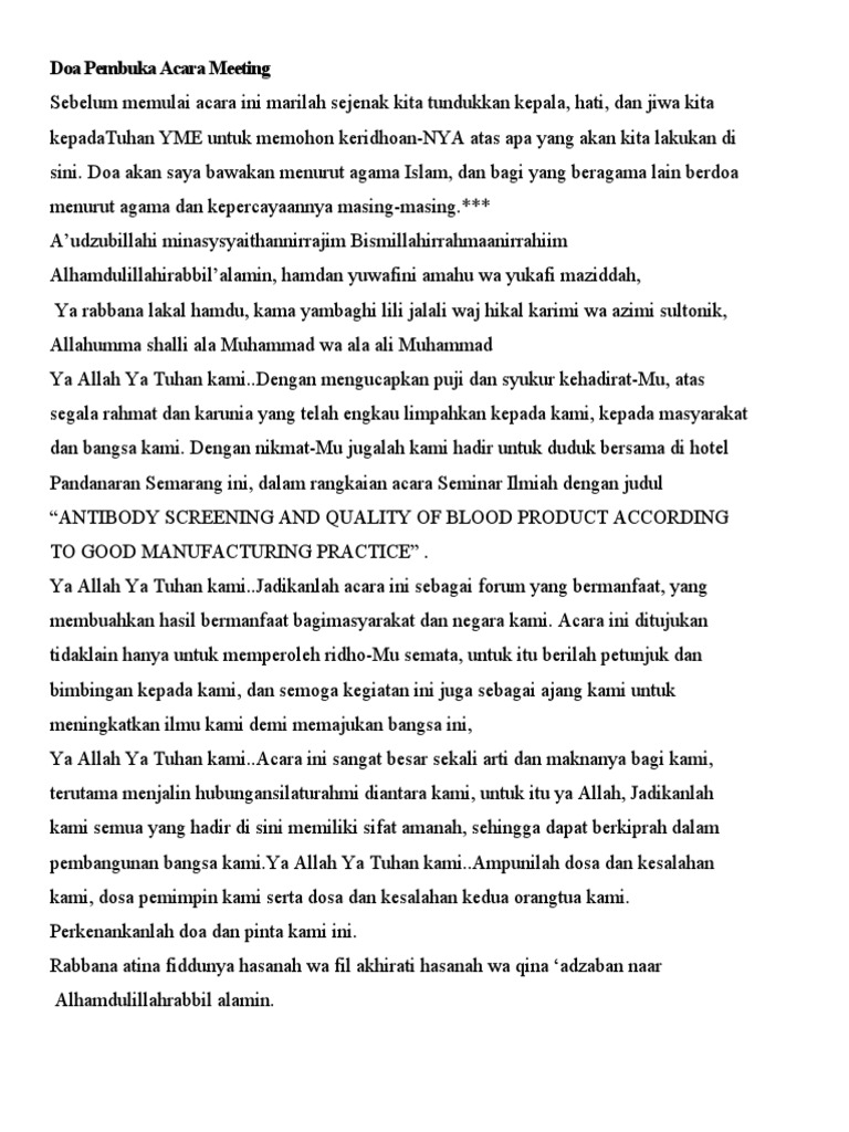 Doa Pembuka Acara Meeting | PDF