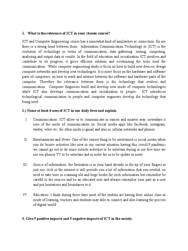 What Is The Relevance of ICT in Your Chosen Course | Download Free PDF ...