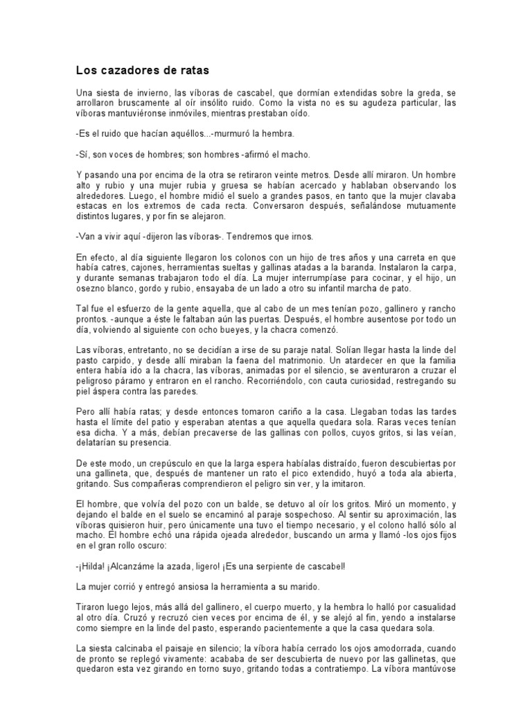 Horacio Quiroga Los Cazadores de Ratas