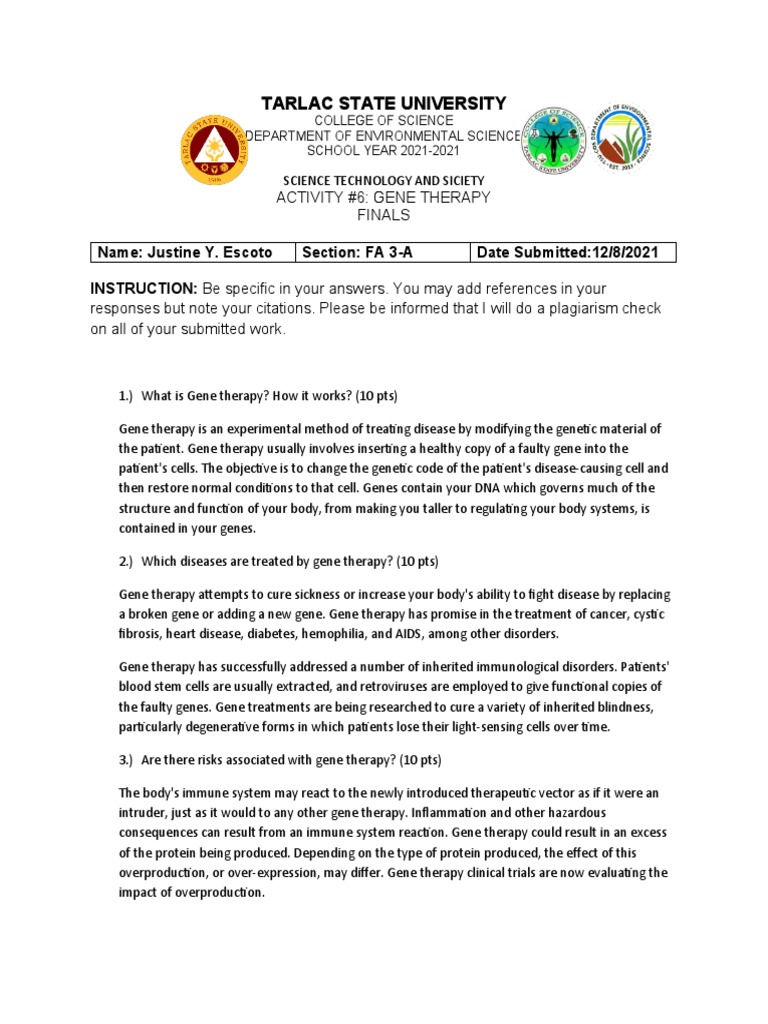 STS 1 Act 6 Gene Therapy | PDF | Gene Therapy | Gene