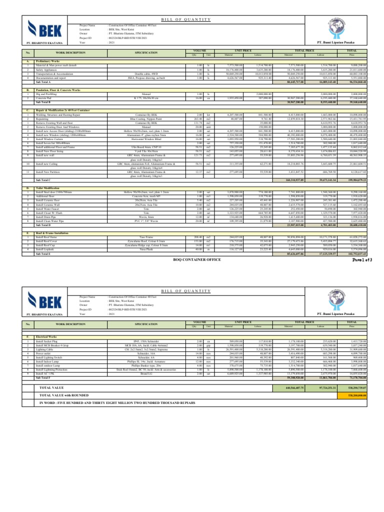 Boq Office Container Bek - R00a | PDF | Ac Power Plugs And Sockets | Wall