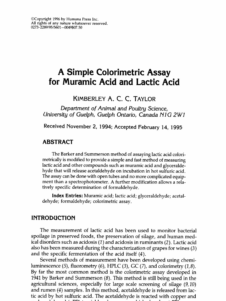 Full Text | PDF | Lactic Acid | Assay
