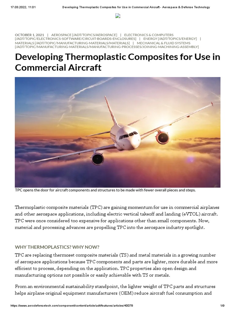 Developing Thermoplastic Composites For Use in Commercial Aircraft ...