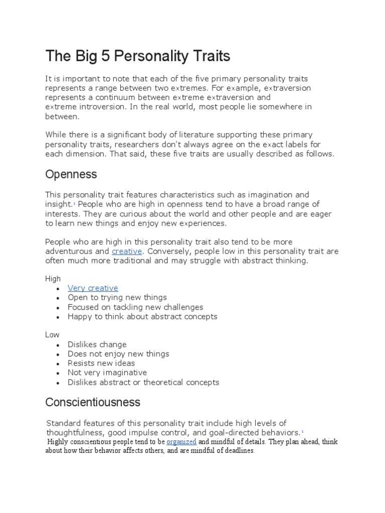 The Big 5 Personality Traits | PDF | Extraversion And Introversion | Psychological Concepts