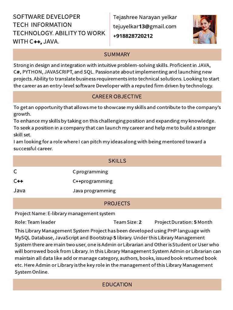 A Resume for an Entry-Level Software Developer Seeking New Opportunities to Grow Their Skills ...