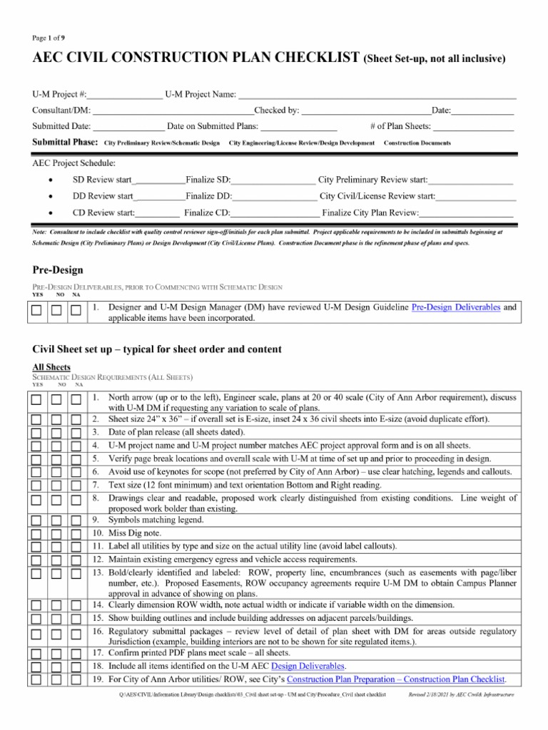 Site - Construction Plan Preparation Guide Civil Sheet Set Up Checklist ...