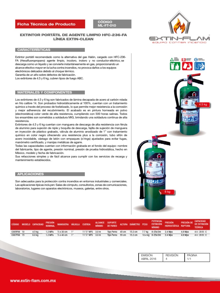 Extintor Portátil de Agente Limpio Hfc-236-Fa C005F06 | PDF | Aluminio ...
