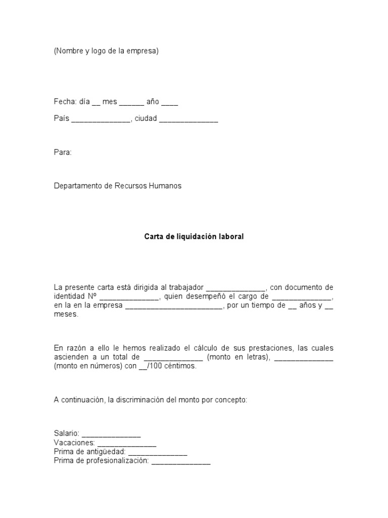 Modelo de Carta de Liquidacion Laboral Colombia | PDF