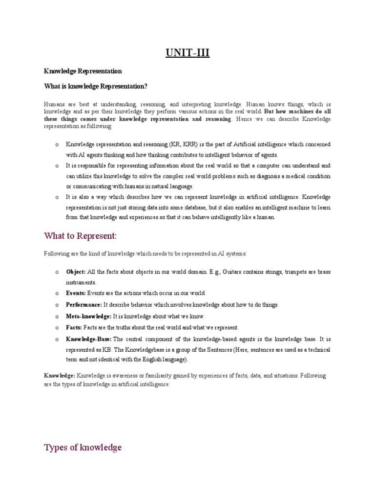 Ai Unit Iii Notes Pdf Knowledge Representation And Reasoning