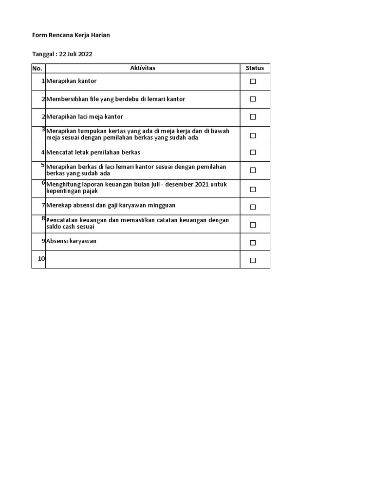 Form Rencana Kerja | PDF | Pengelolaan Keuangan & Uang