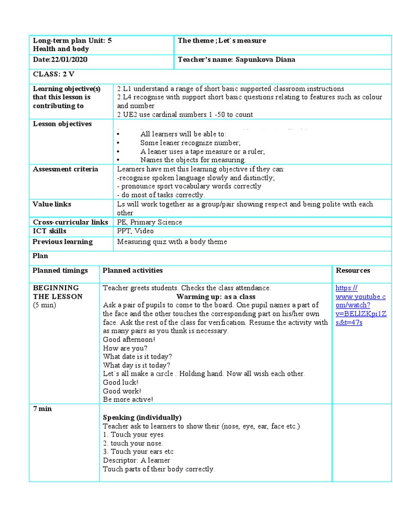Measuring Up: A Lesson Plan on Teaching Students to Measure Body Parts ...