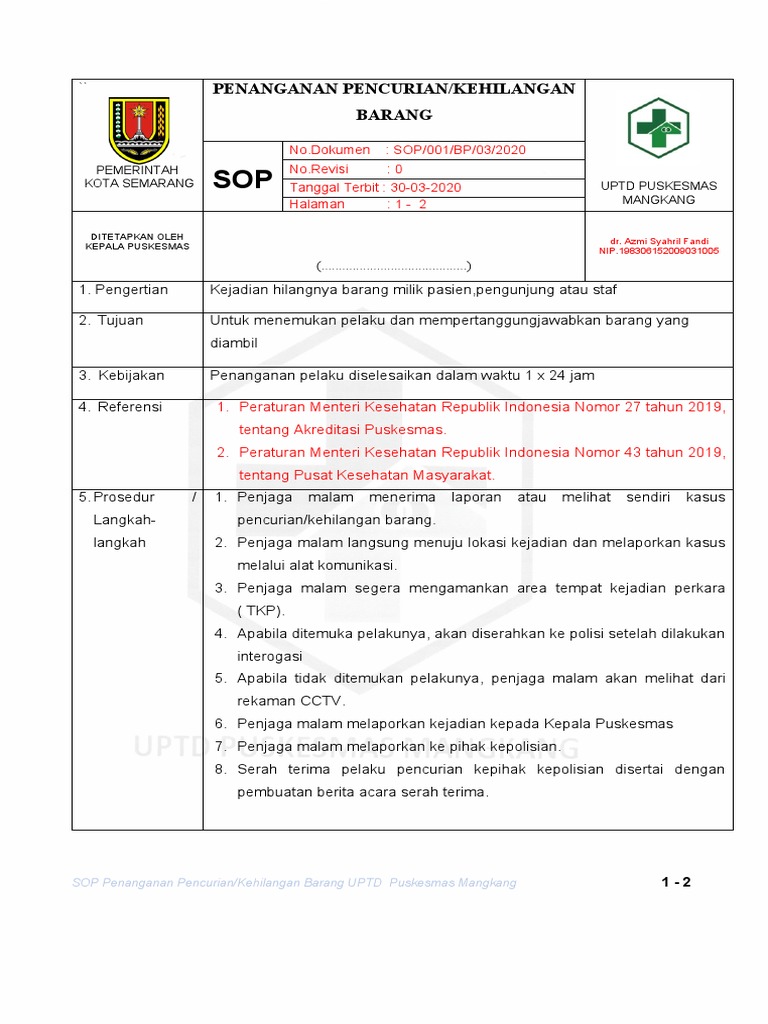Sop Penanganan Kehilangan Barang | PDF