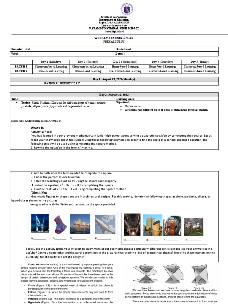 WLP Week 2 Precal | PDF | Circle | Ellipse