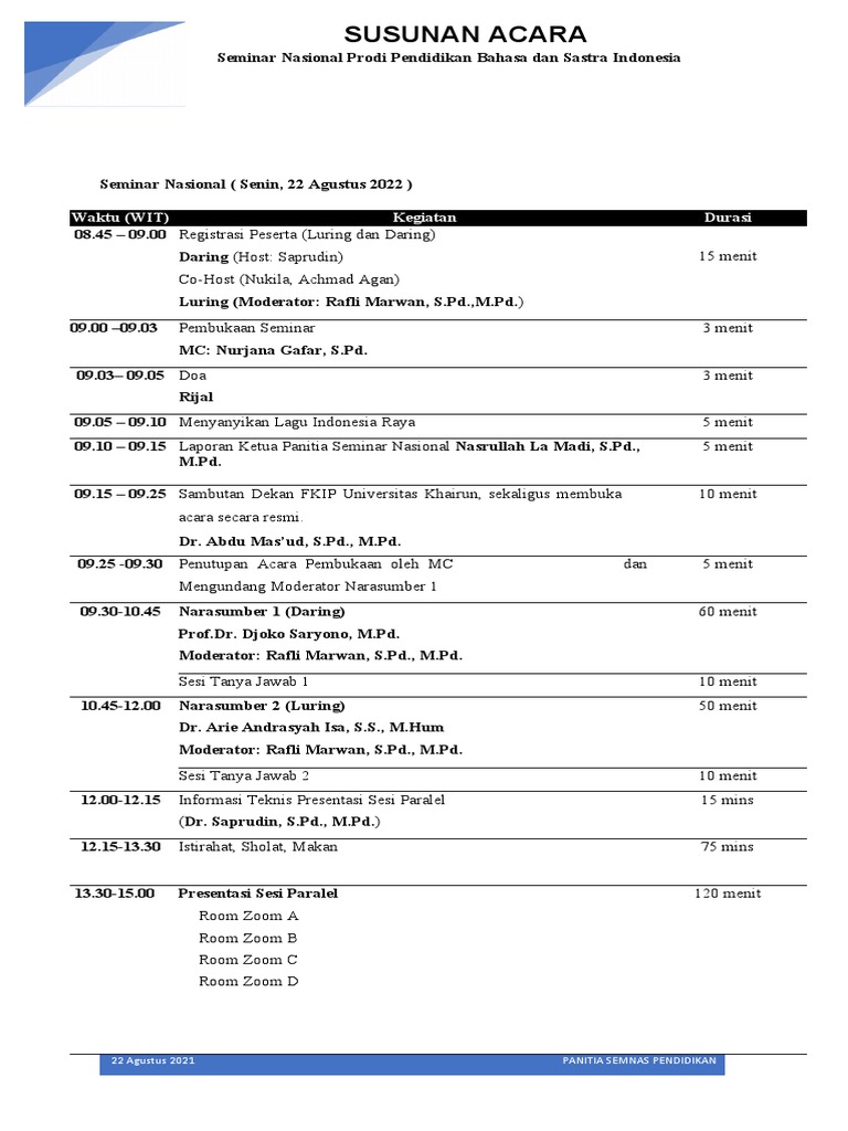SUSUNAN ACARA SEMINAR NASIONAL - Ok 1 | PDF