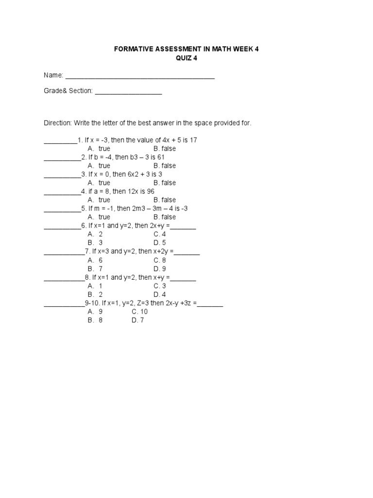 Formative Assessment in Math7 Week 2 | PDF | Teaching Methods & Materials | Computers