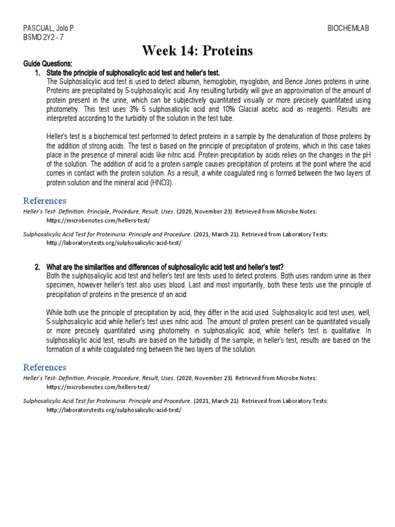 Comparing Protein Detection Methods: An Analysis of the Sulphosalicylic ...